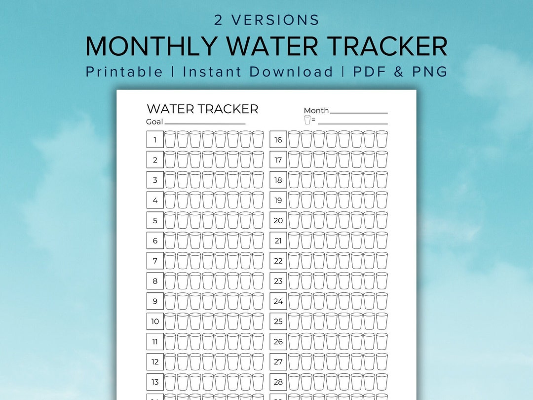 Water Tracker Printable Monthly Water Intake Log, Hydration Journal ...