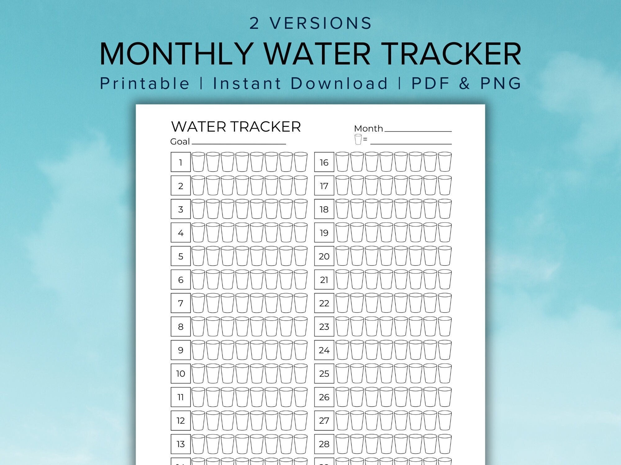 Water Tracker Printable Monthly Water Intake Log, Hydration Journal ...