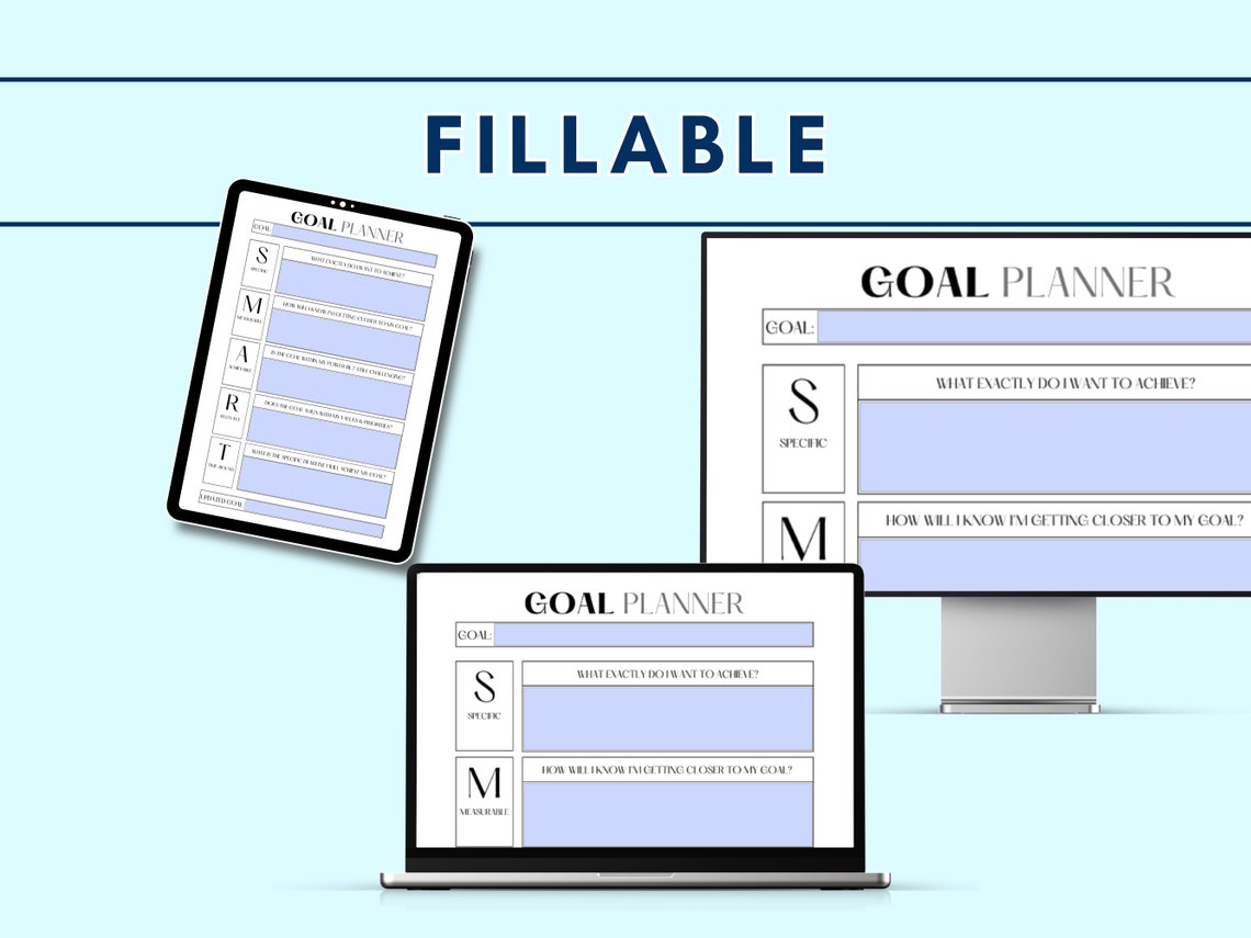 SMART Goal Planner Printable and Fillable Goals Setting and Action Plan ...
