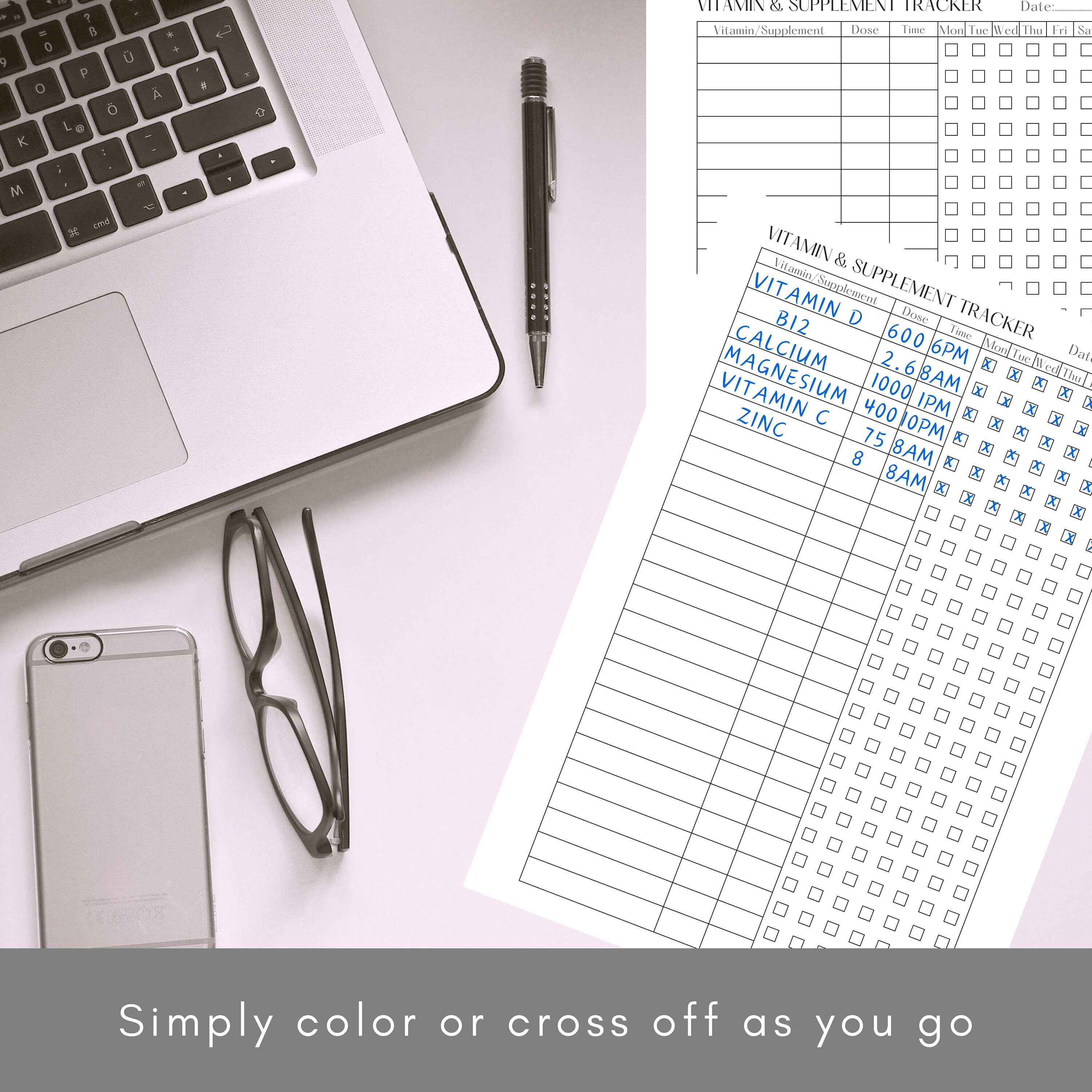 Weekly Supplement Tracker Printable, Daily Vitamin Intake Checklist ...