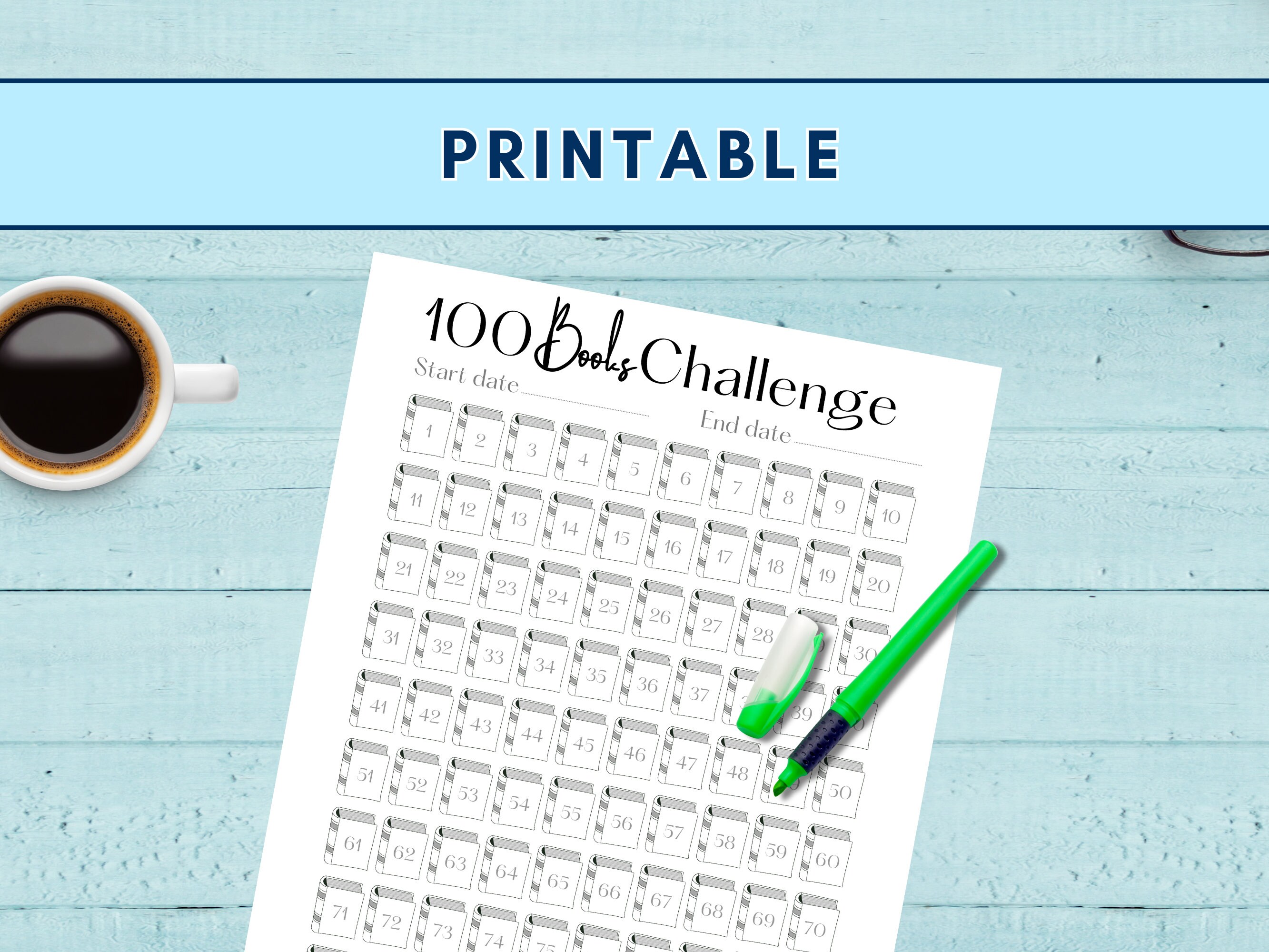 100 Book Reading Challenge Tracker Printable Template for Reading ...