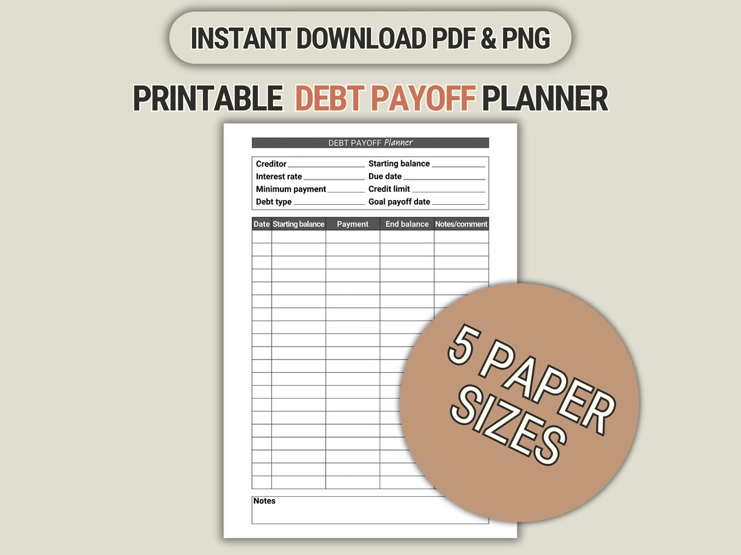 Debt Payoff Planner | Printable Debts Repayments Tracker PDF & PNG in ...