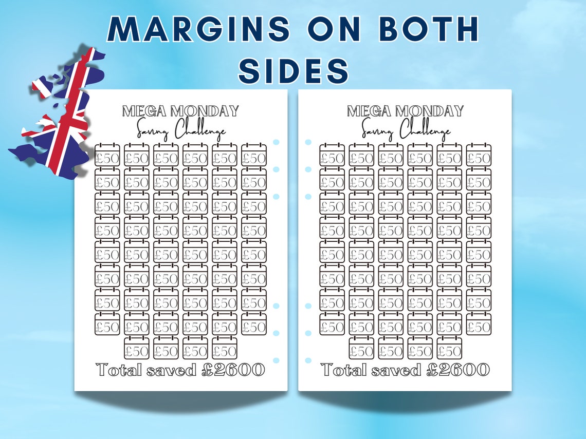 UK Money Saving Challenge Printable: 50 Pounds, 52 Week Tracker (PDF ...