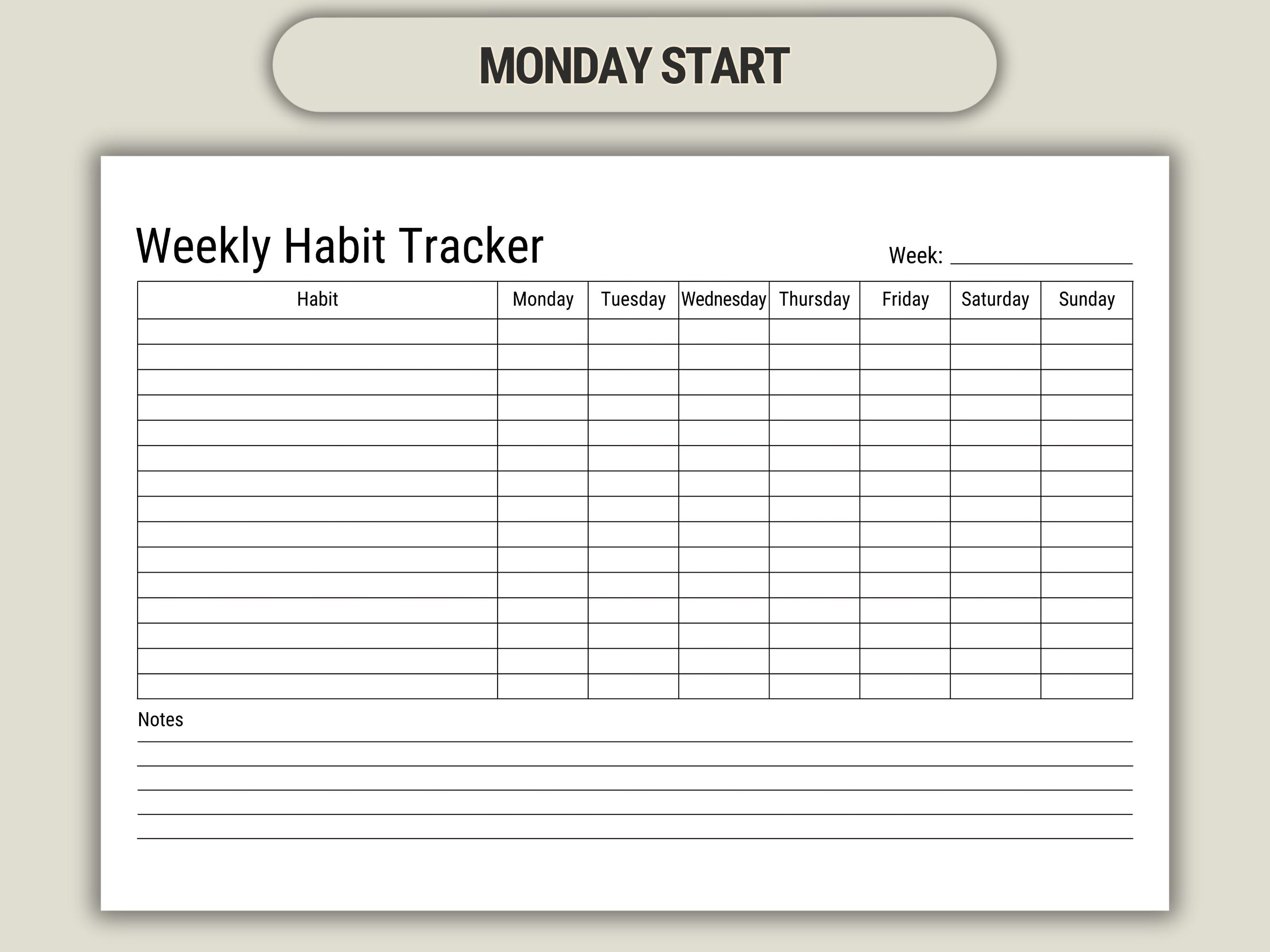 Weekly Habit Tracker Printable: Minimalist A4, A5, Letter Size (PDF/PNG ...