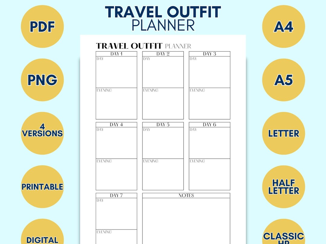 Travel Outfit Planner Printable Template Daily Holiday Outfit Planning ...