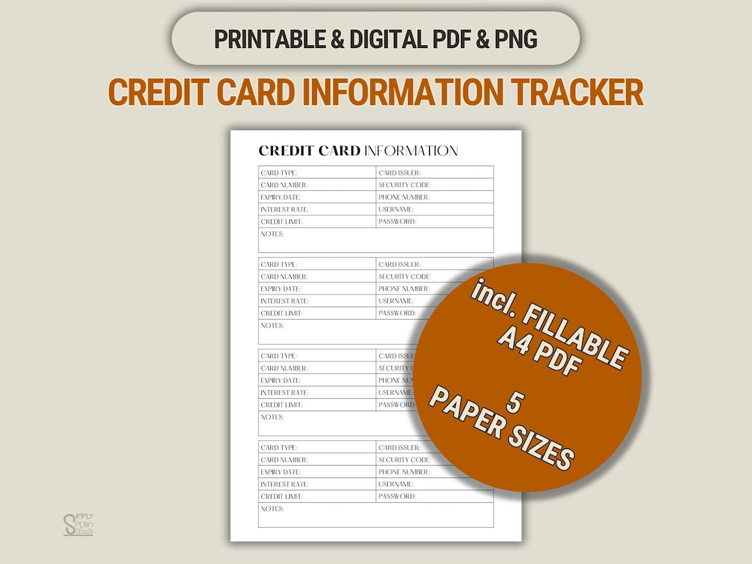 Credit Card Tracker Printable: Fillable Finance Planner (PDF/PNG, 5 ...