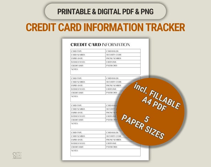 Credit Card Information - Fillable - Printable PDF - Finance Planner ...