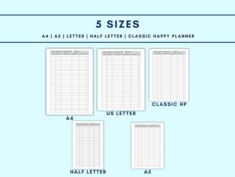 Printable Checkbook Register Transaction Tracker for Personal and Small ...