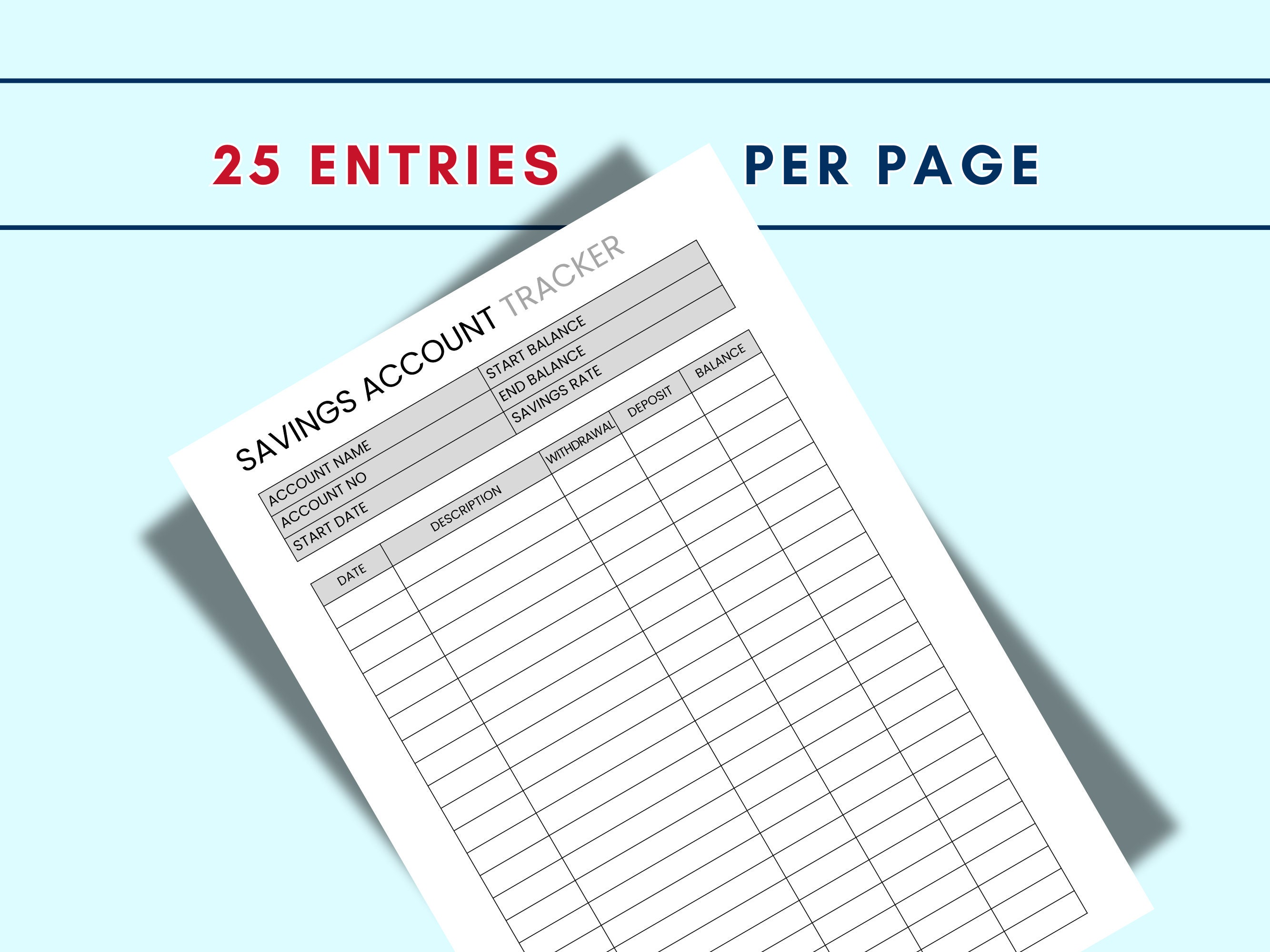 Savings Account Tracker Printable for Personal Finance Planner. Digital ...