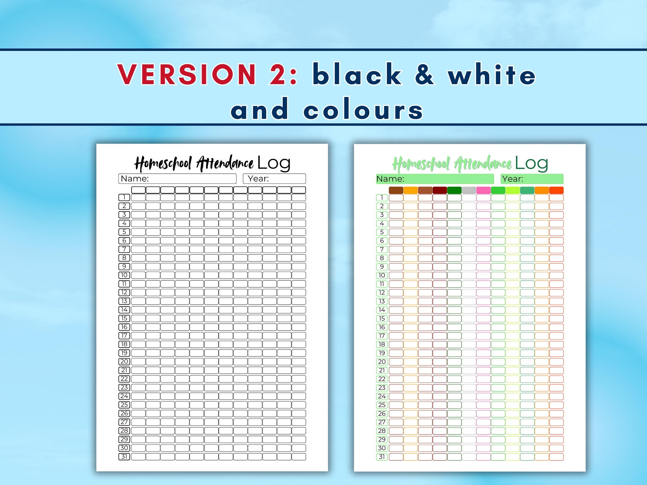 Homeschool Attendance Log | Printable Homeschooling Records Tracker ...