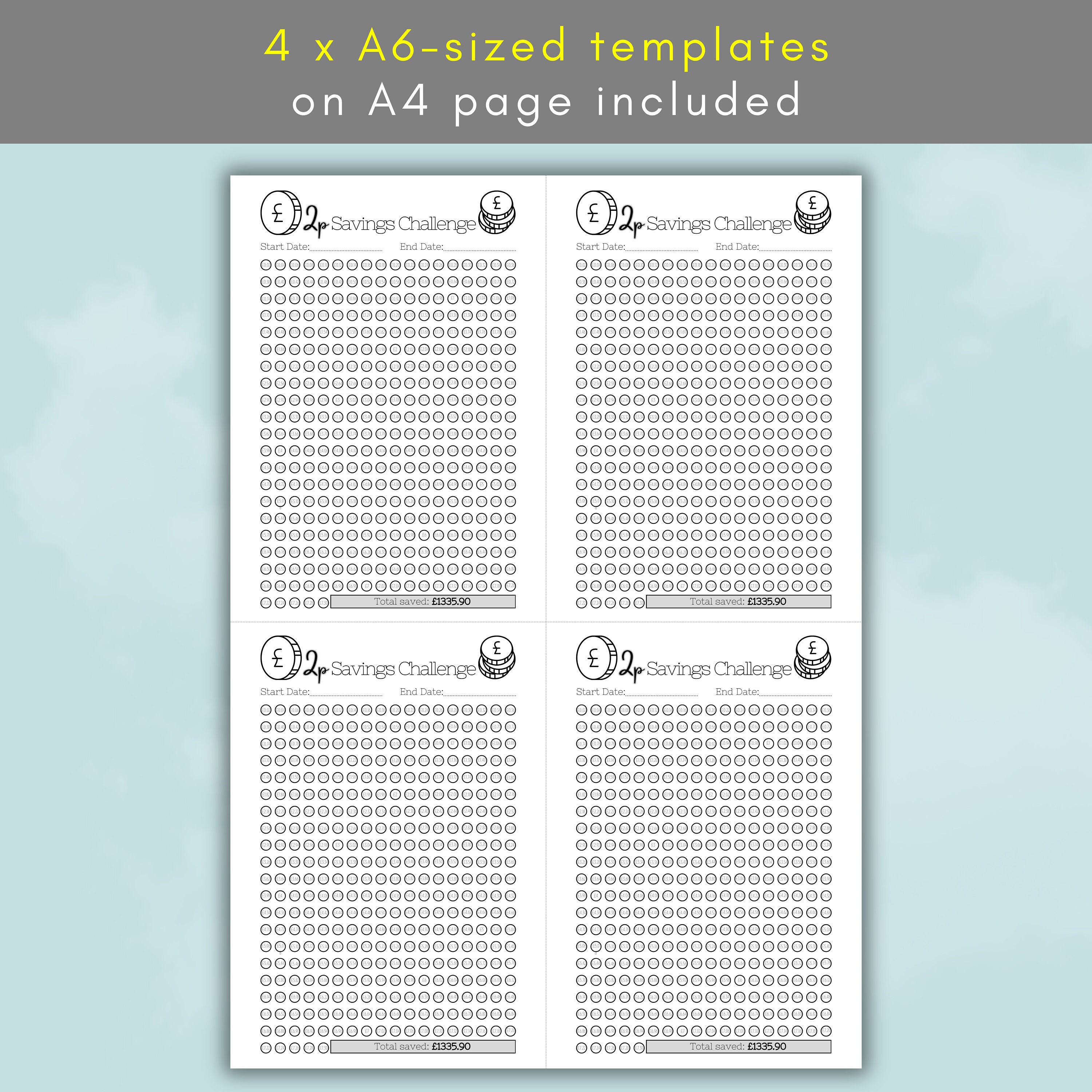 2p Money Saving Challenge Printable, UK Cash Tracker Instant Download ...