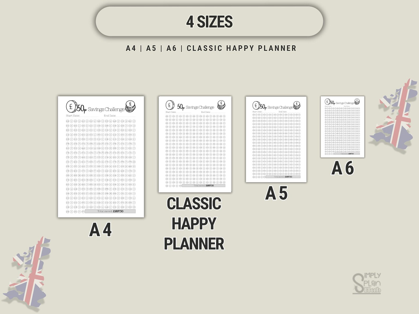 UK 50p Savings Challenge Tracker: British Pound Budget Planner (PDF ...