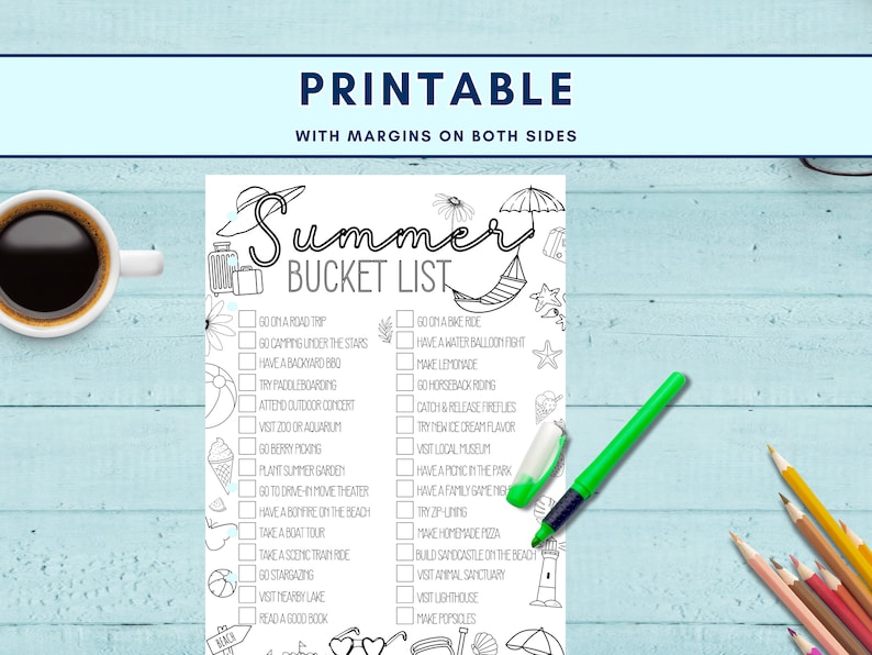 Summer Bucket List Printable and Fillable Summer Break to Do List ...