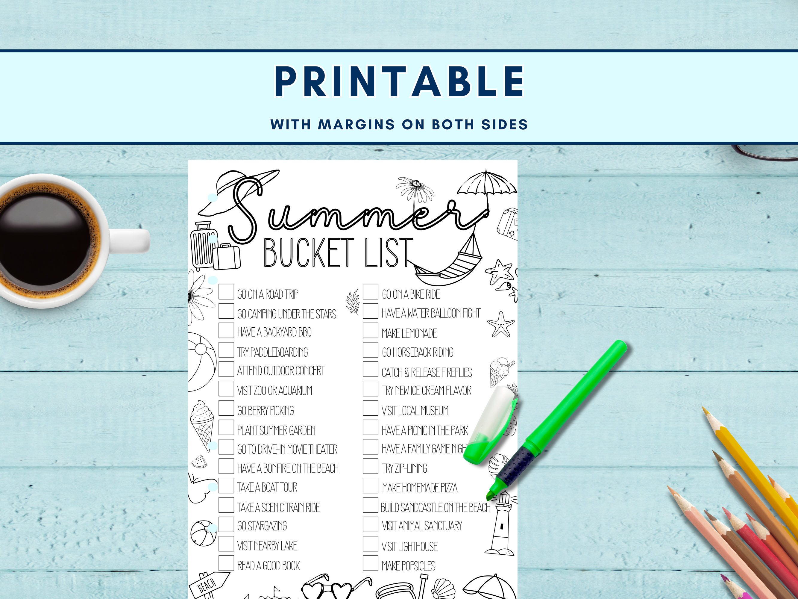Summer Bucket List Printable and Fillable Summer Break to Do List ...