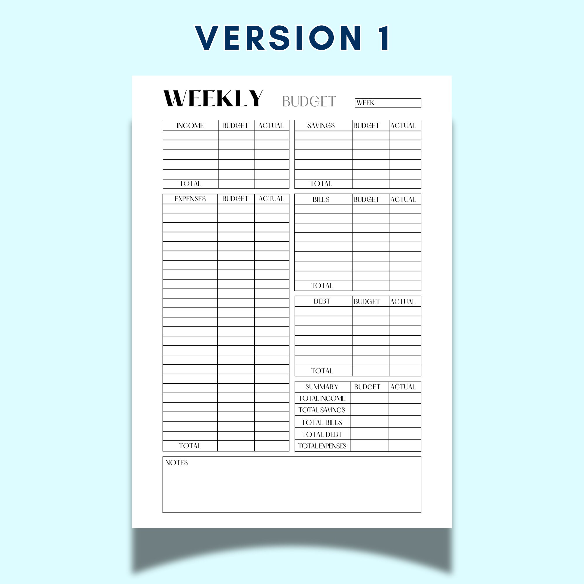 Weekly Budget Planner Printable Insert Paycheck Budgeting Template ...