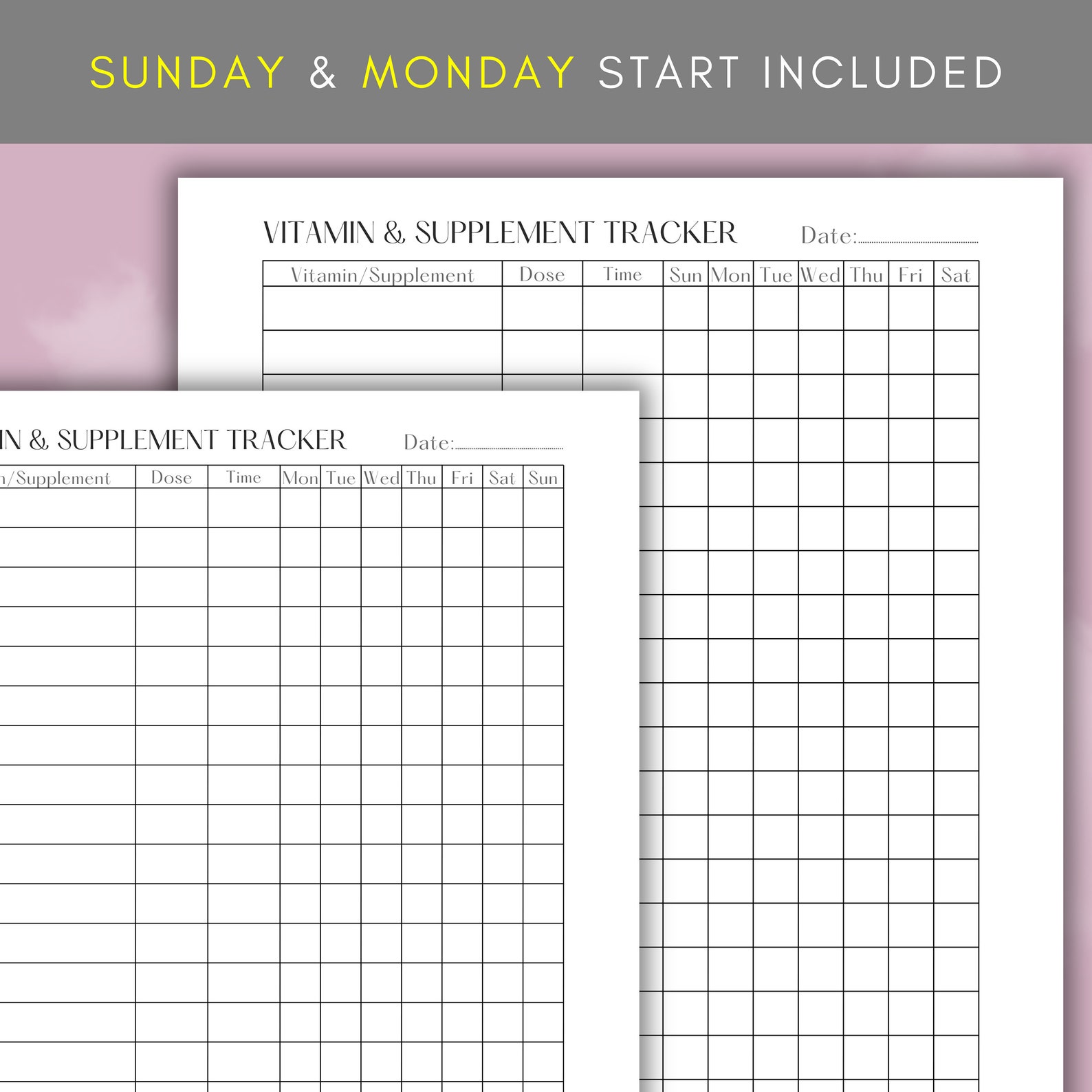 Weekly Supplement Tracker Printable, Daily Vitamin Intake Checklist ...