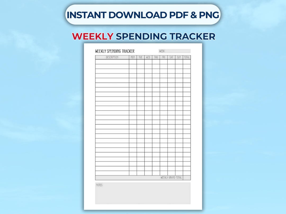 Weekly Spending Tracker Printable Expenses Log Week Spend Overview A4 ...