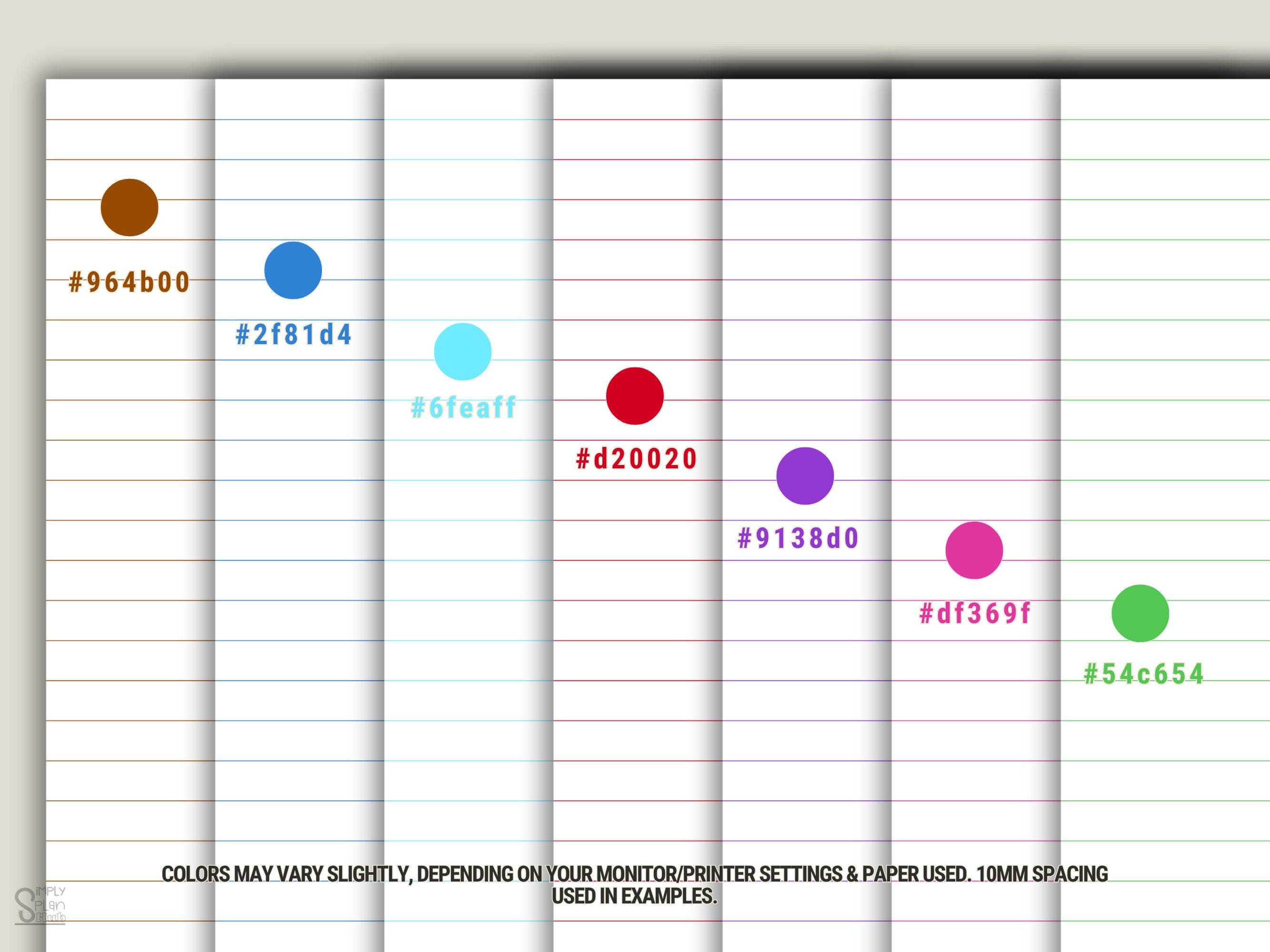 Colored Lined Paper Printable Set for Notebook Journal Digital Notes A4 ...