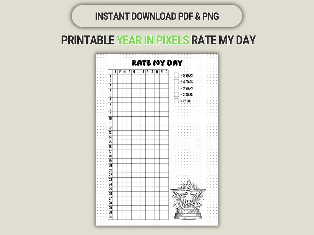 Year in Pixels Printable: Rate My Day Tracker (a4/a5/letter PDF & PNG ...