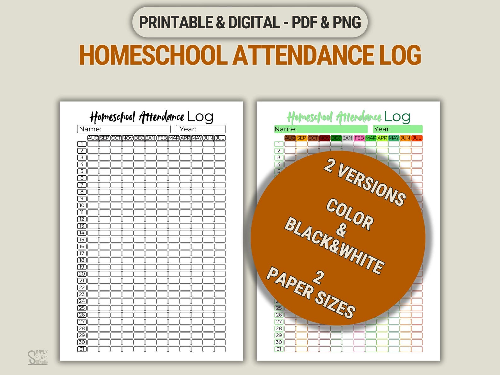 Homeschool Attendance Log: Printable Tracker (PDF & PNG) - Etsy