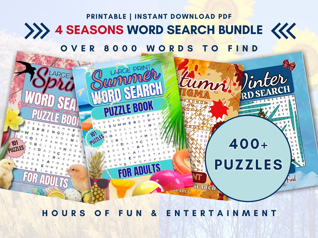 Word Search Puzzles Bundle | Printable 405 Word Find Games Four Seasons ...