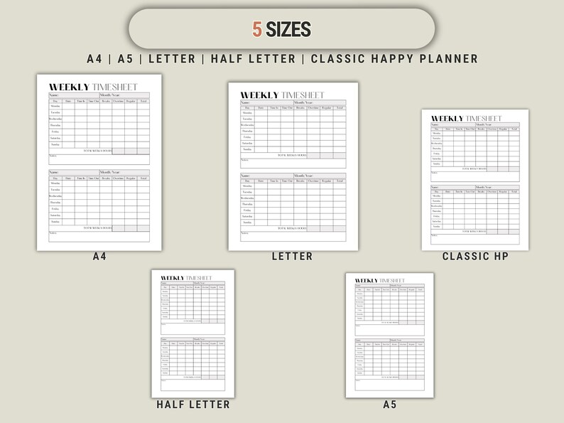 Printable Weekly Timesheet Template: Employee Work Schedule (PDF & PNG ...