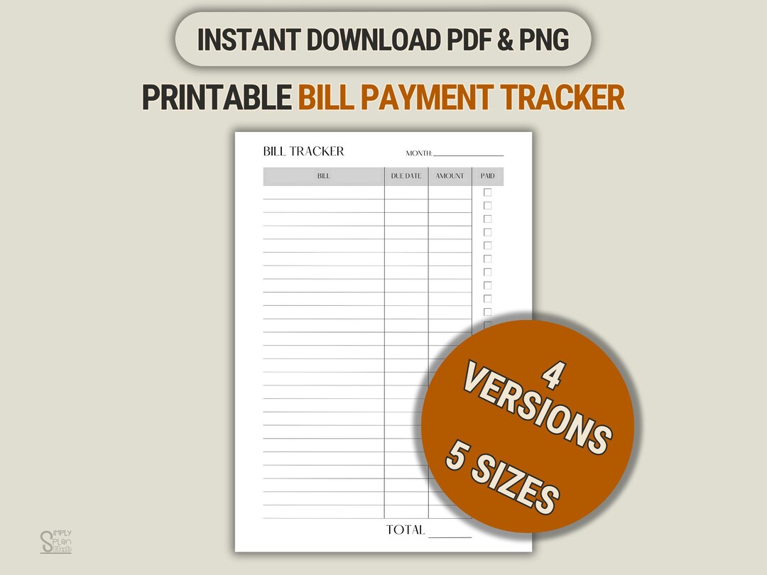 Bill Payment Tracker Printable Monthly Expenses Organizer for Personal ...
