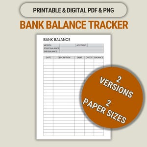 Bank Balance Tracker Printable, Finance Budgeting Tool (PDF & PNG) - Etsy
