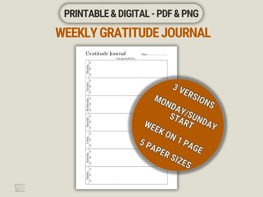 Weekly Gratitude Journal Printable Template for Personal Growth Instant ...