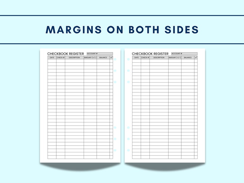 Printable Checkbook Register Transaction Tracker for Personal and Small ...
