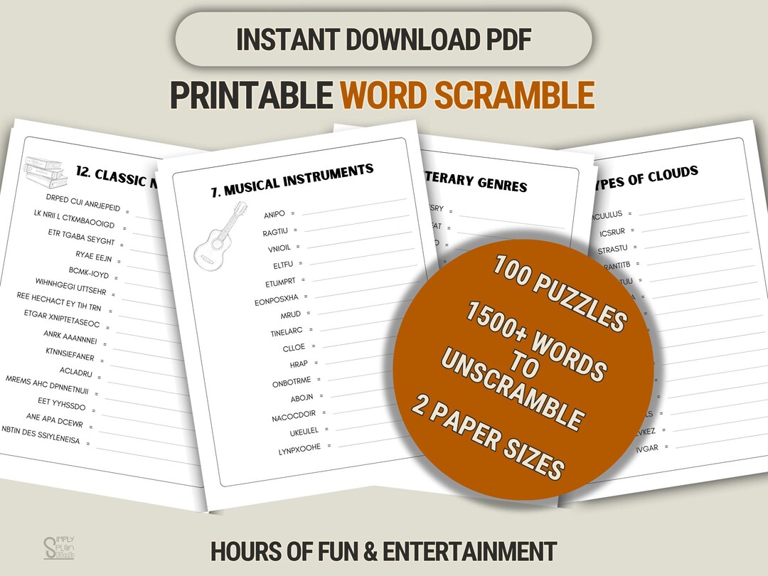 Printable Word Scramble Downloadable Puzzles for Adults Seniors and ...