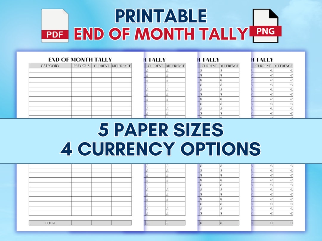End of Month Tally Printable Review Tracker for Personal and Small ...