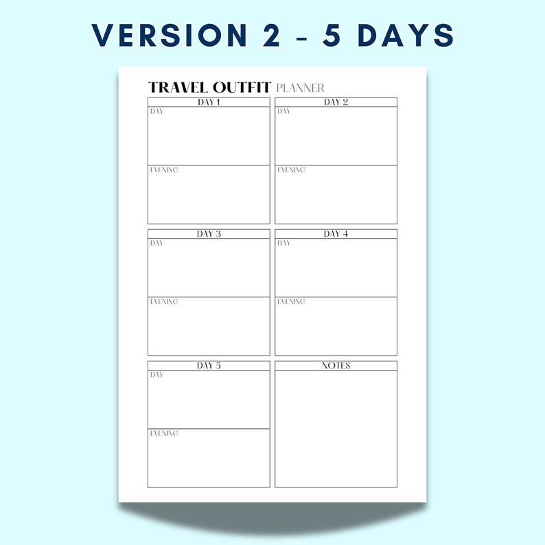 Travel Outfit Planner Printable Template Daily Holiday Outfit Planning ...