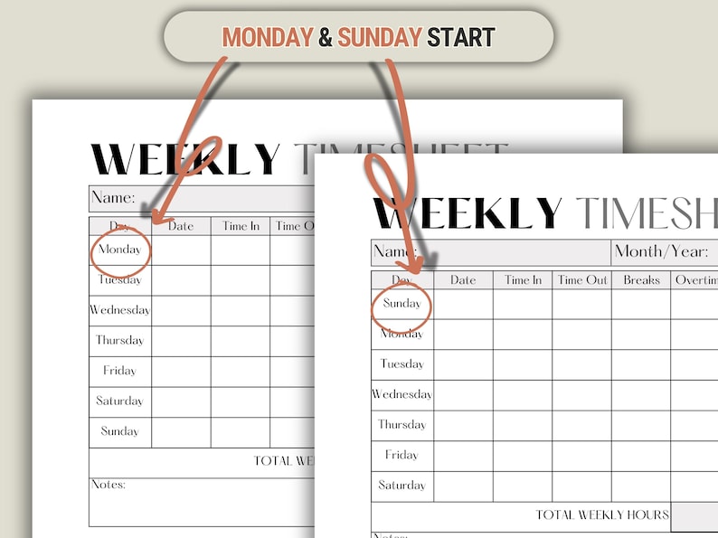 Printable Weekly Timesheet Template: Employee Work Schedule (PDF & PNG ...
