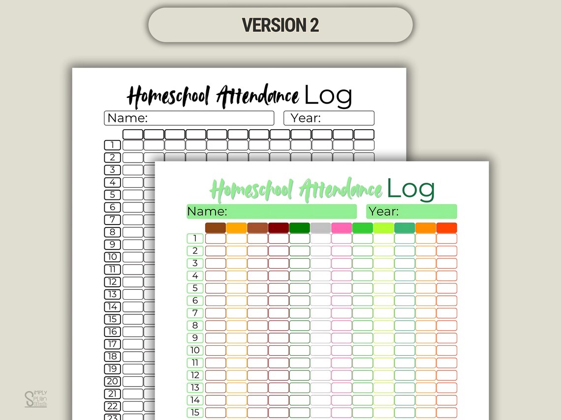 Homeschool Attendance Log: Printable Tracker (PDF & PNG) - Etsy