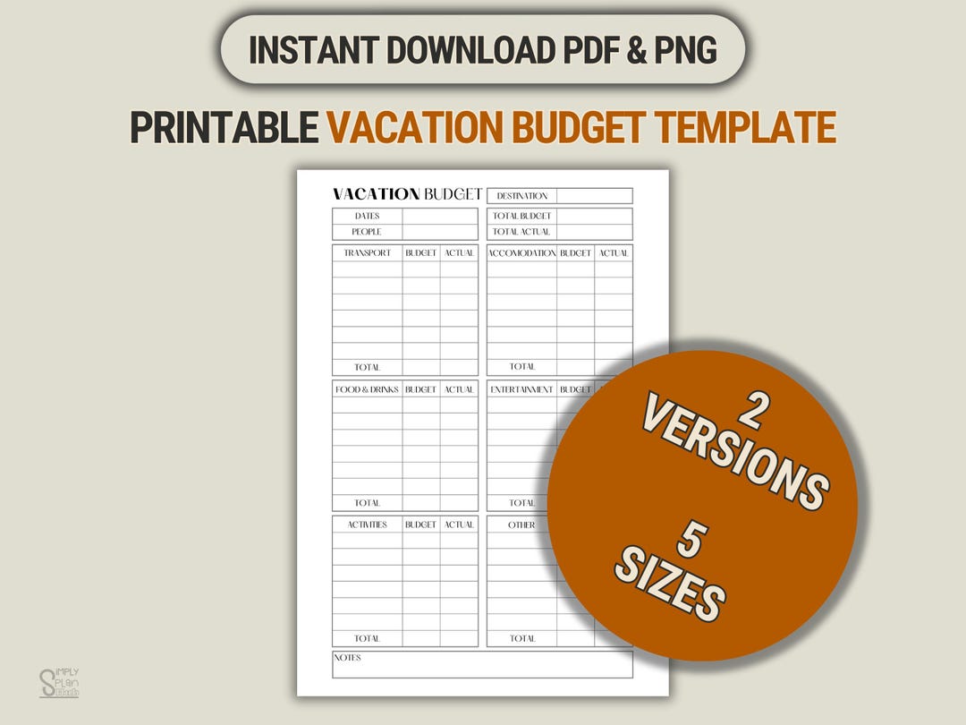 Vacation Budget Planner Printable: Travel Spending Template (PDF & PNG ...