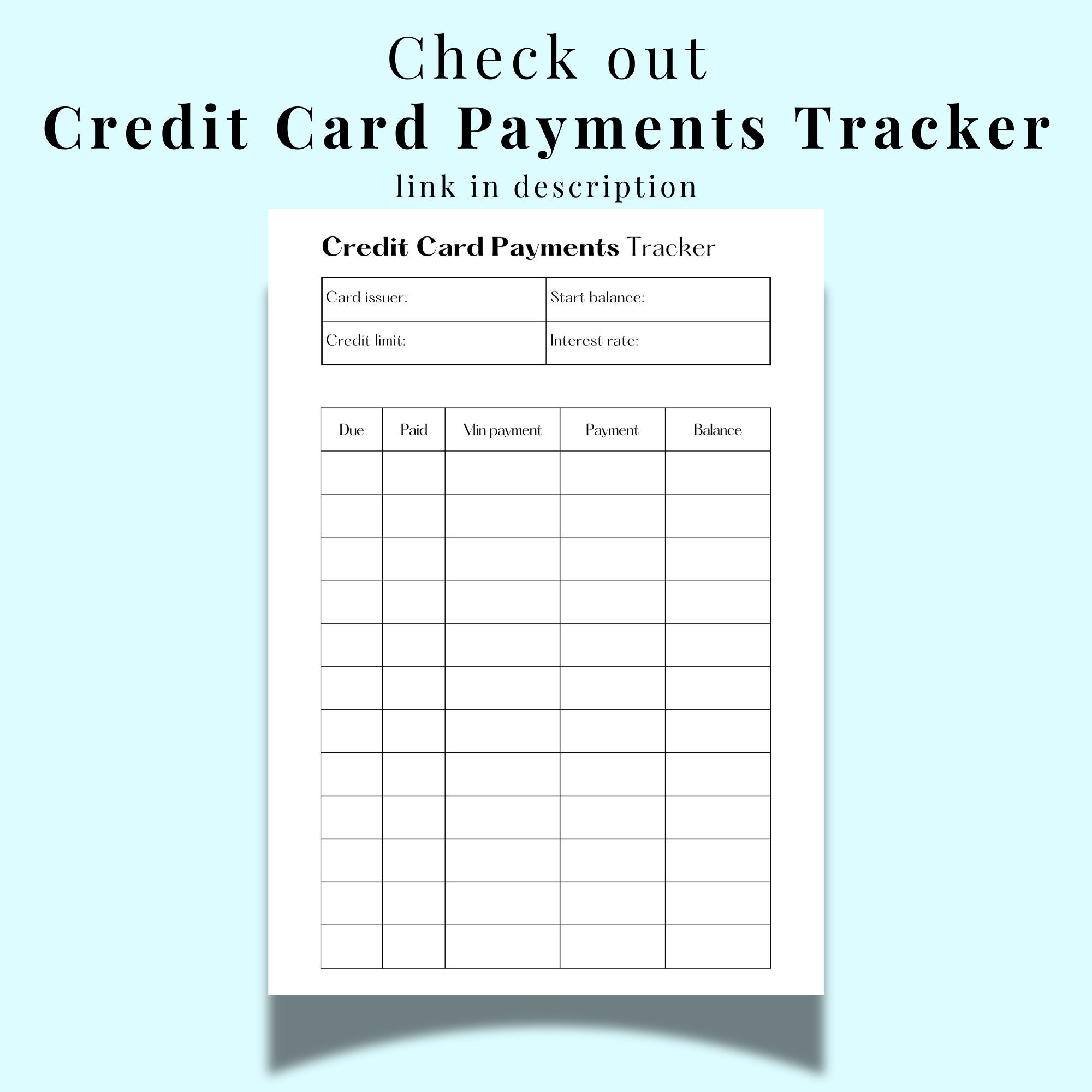 Credit Card Information Tracker Printable and Fillable Credit Card Log ...