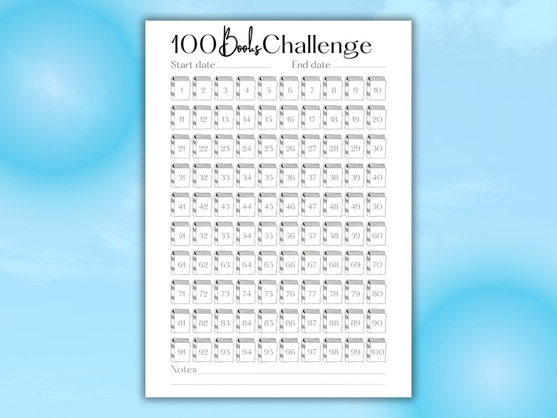 100 Book Reading Challenge Tracker Printable Template for Reading ...