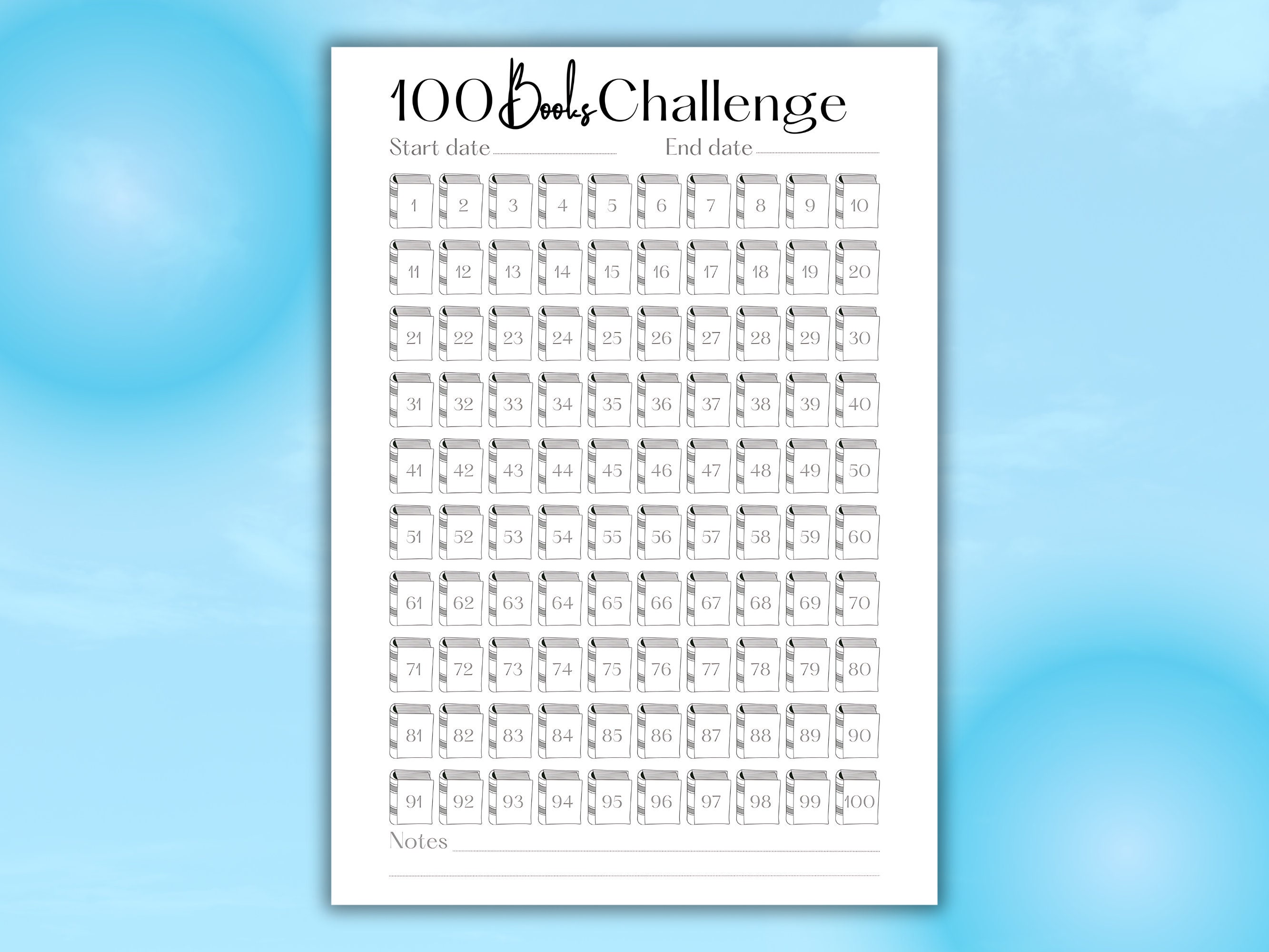 100 Book Reading Challenge Tracker Printable Template for Reading ...