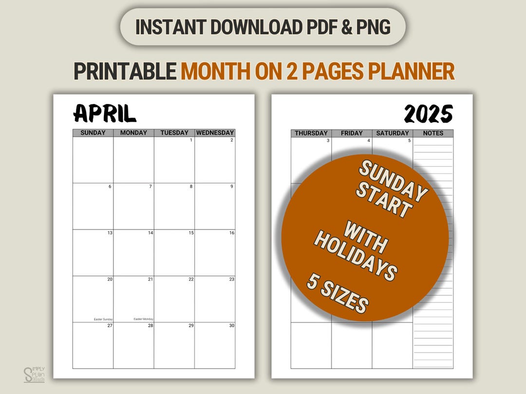 2025 Monthly Planner With Holidays Printable Month on 2 Pages 2025 ...