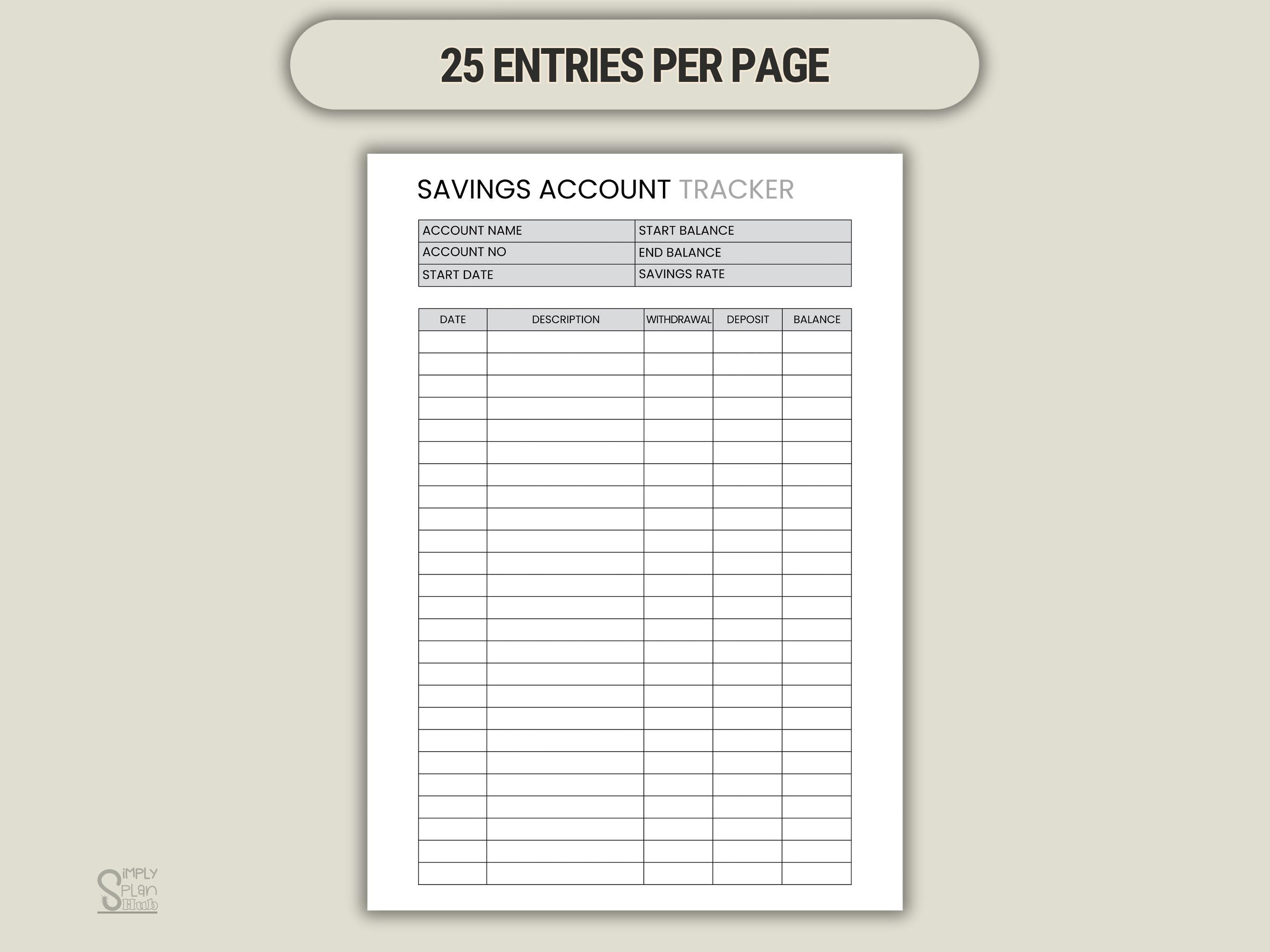 Savings Account Tracker Printable for Personal Finance Planner. Digital ...