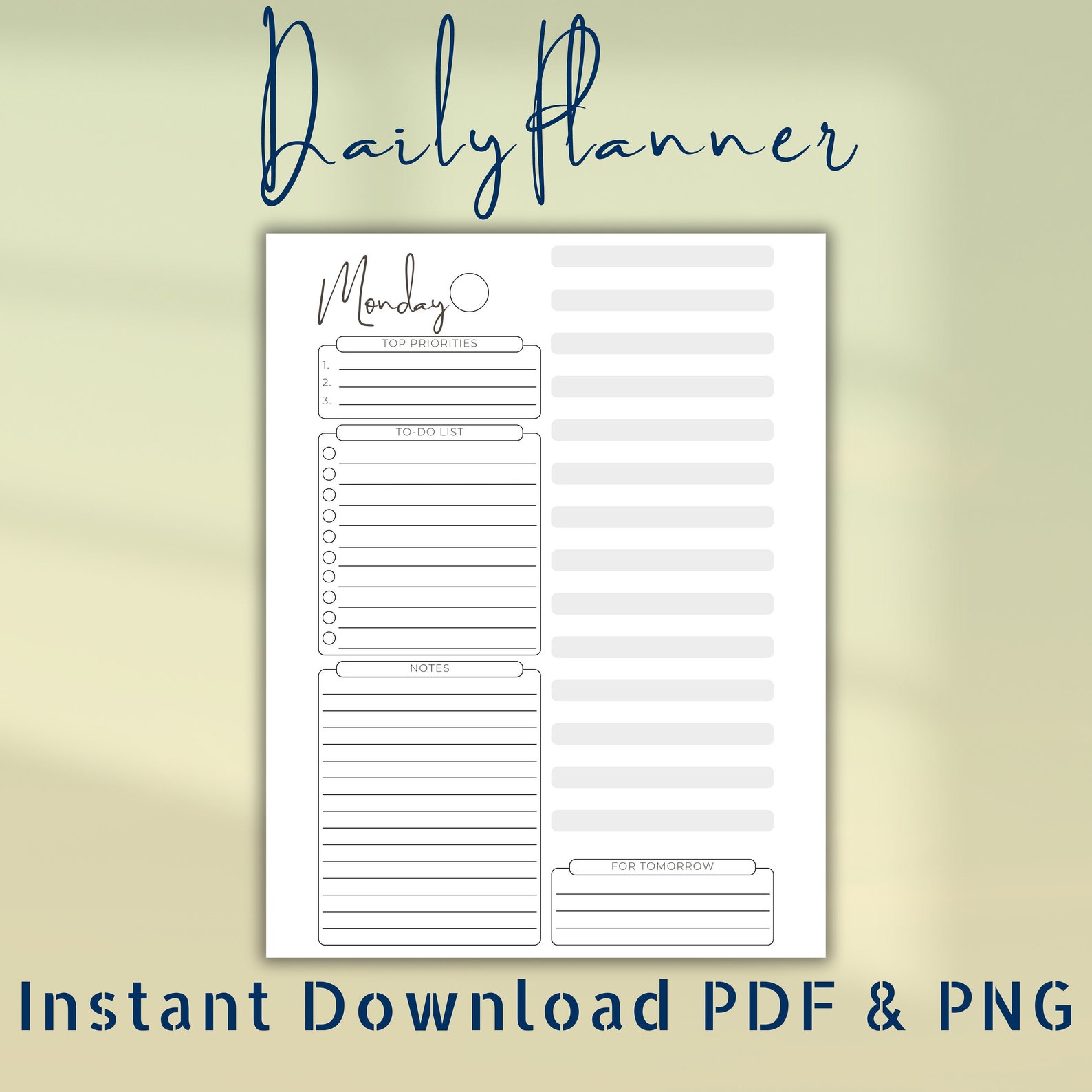 Daily Planner Printable Minimalist Daily Schedule Template Productivity ...