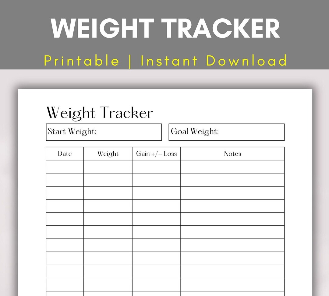 Printable Weight Loss Tracker, Weight Log Template to Record Your Goal ...