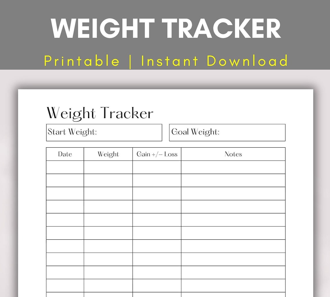 Printable Weight Loss Tracker, Weight Log Template to Record Your Goal ...