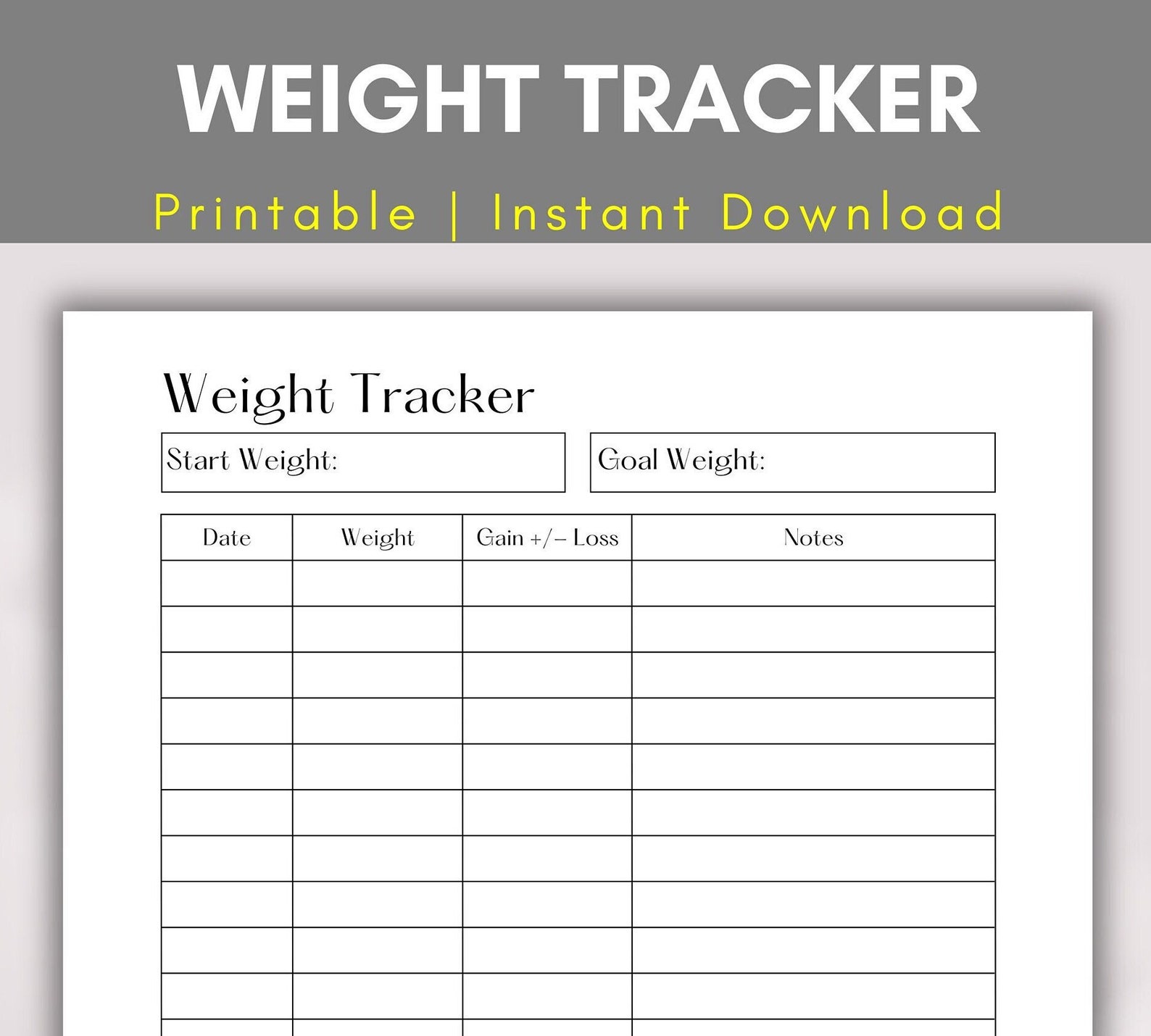 Printable Weight Loss Tracker, Weight Log Template to Record Your Goal ...
