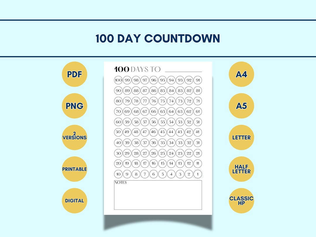 100 Days Countdown PDF Printable Planner Counting Down to Retirement ...
