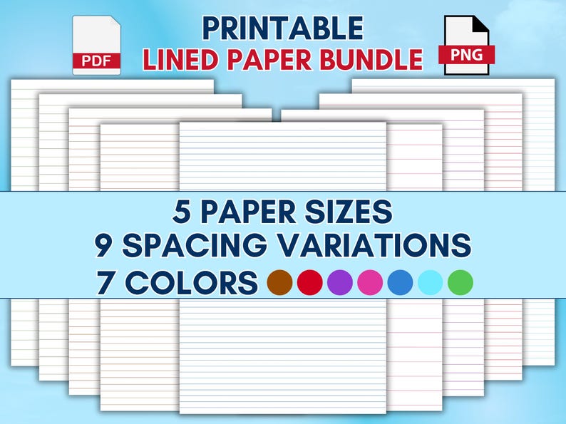 Colored Printable Lined Paper Set for Notebook Journal Digital Notes A4 ...