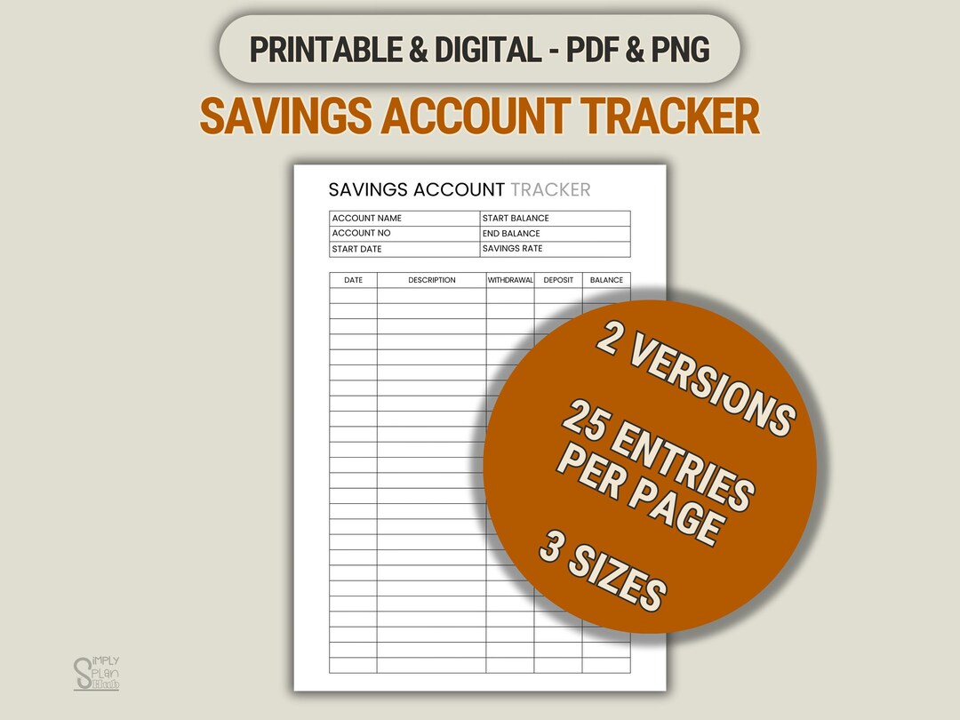 Savings Account Tracker Printable for Personal Finance Planner. Digital ...