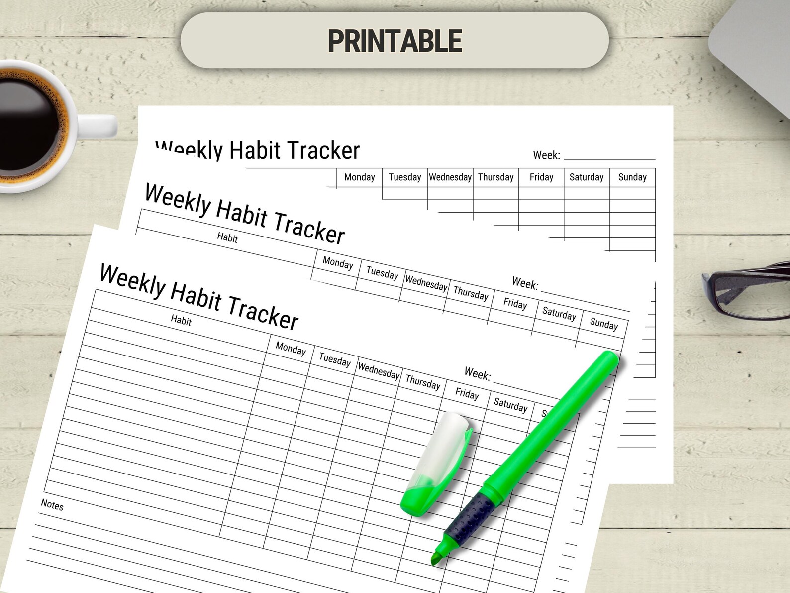 Weekly Habit Tracker Printable: Minimalist A4, A5, Letter Size (PDF/PNG ...