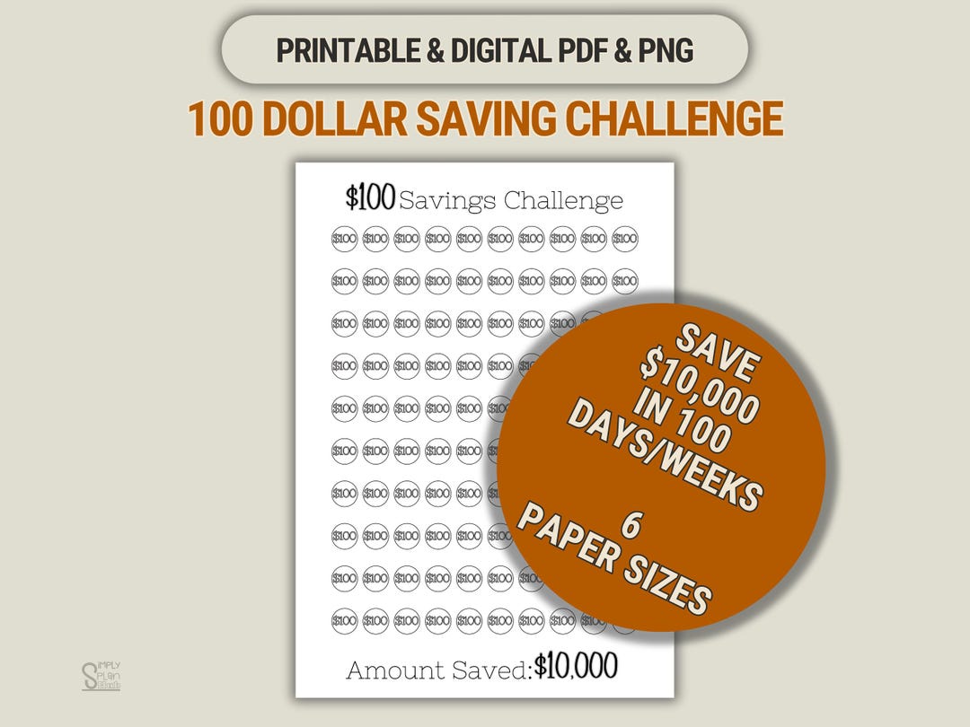 100 Dollar Saving Challenge Printable Tracker to Save 10k in 100 Days ...